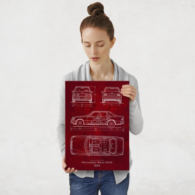 Plakat metalowy Mercedes-Benz W124 Projekt Scarlet M | MURRANO