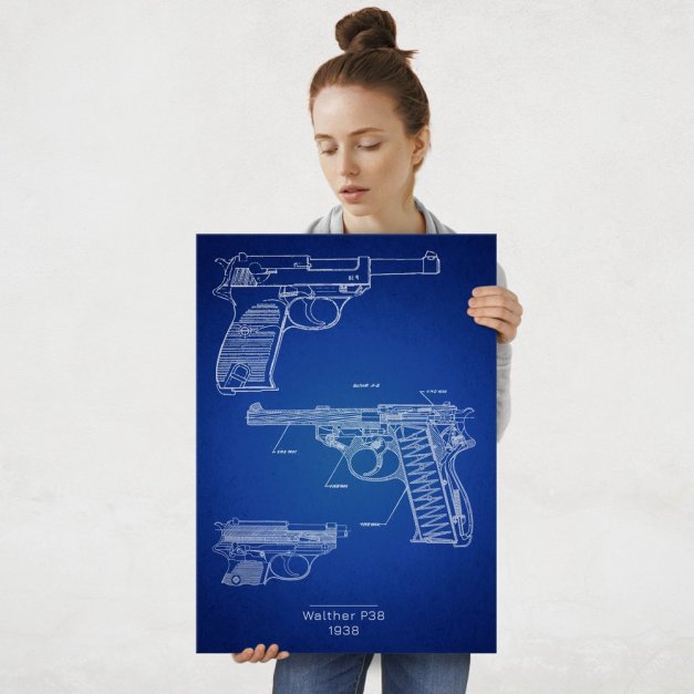 Plakat metalowy Walther P38 Projekt Blueprint L | MURRANO