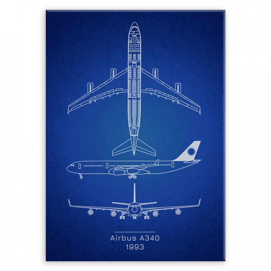 Plakat metalowy Airbus A340 Projekt Blueprint L | MURRANO
