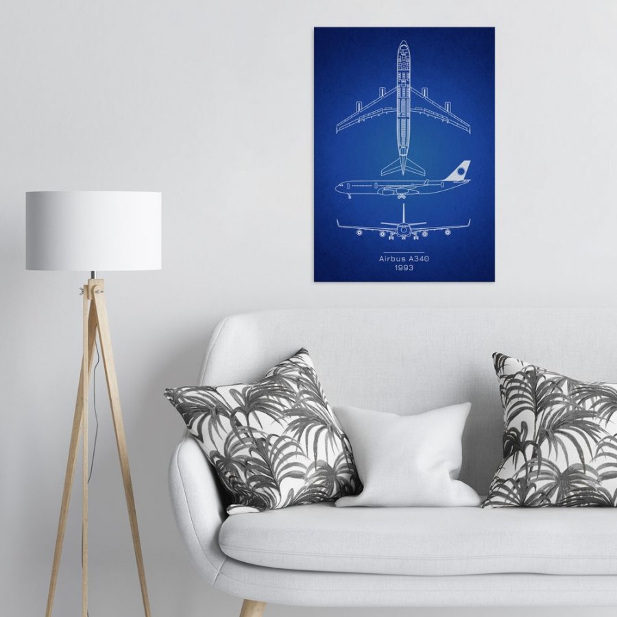 Plakat metalowy Airbus A340 Projekt Blueprint L | MURRANO