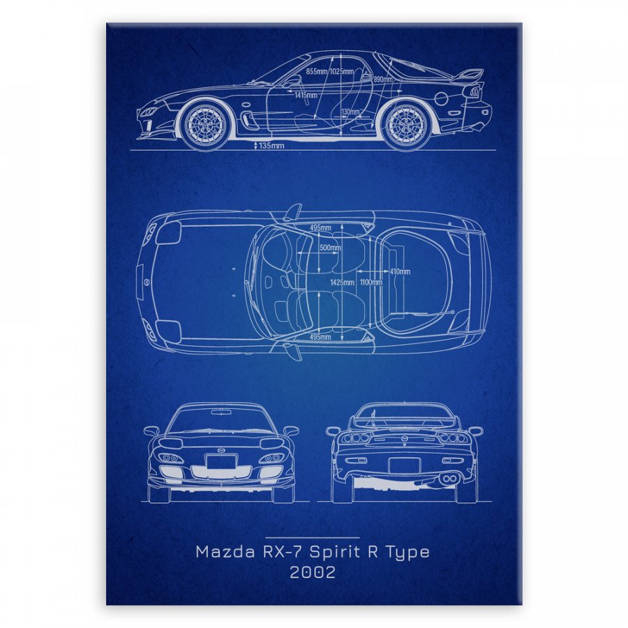 Plakat metalowy Mazda RX-7 Spirit R Type Projekt Blueprint L | MURRANO