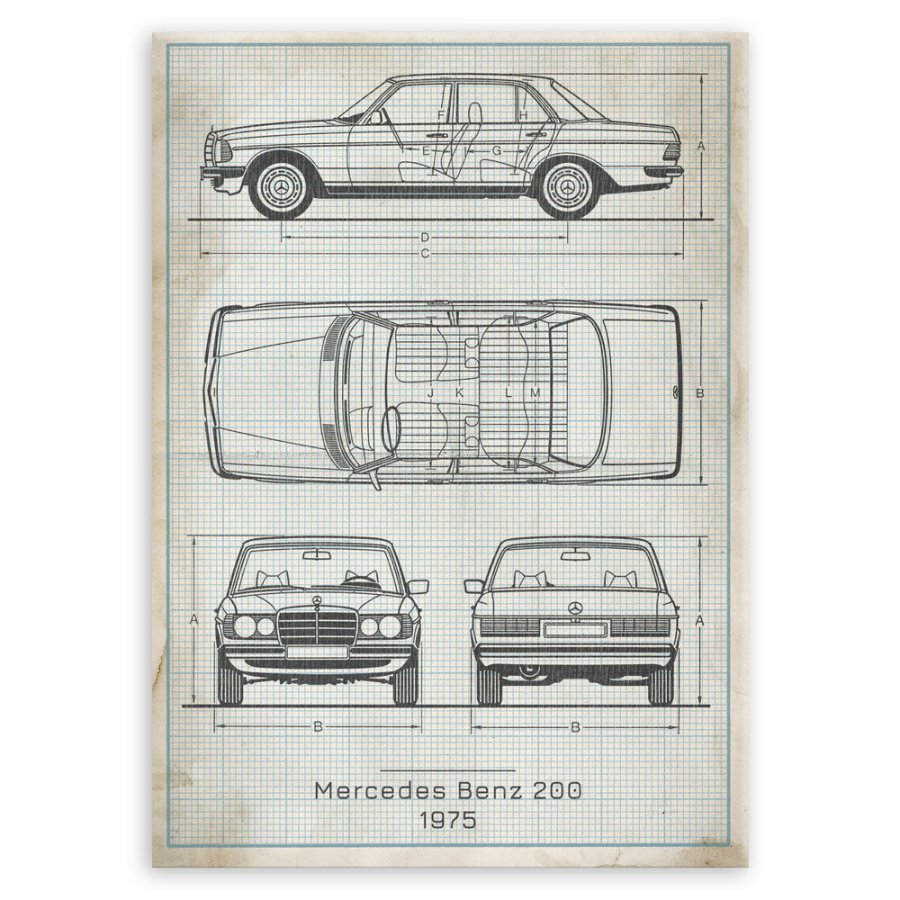 Plakat metalowy Mercedes Benz 200 Projekt Vintage M | MURRANO