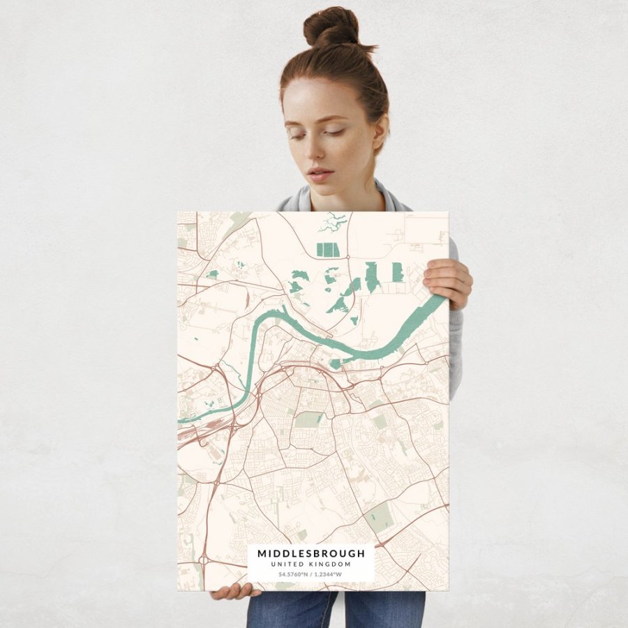 Plakat metalowy Mapa Vintage Middlesbrough L | MURRANO