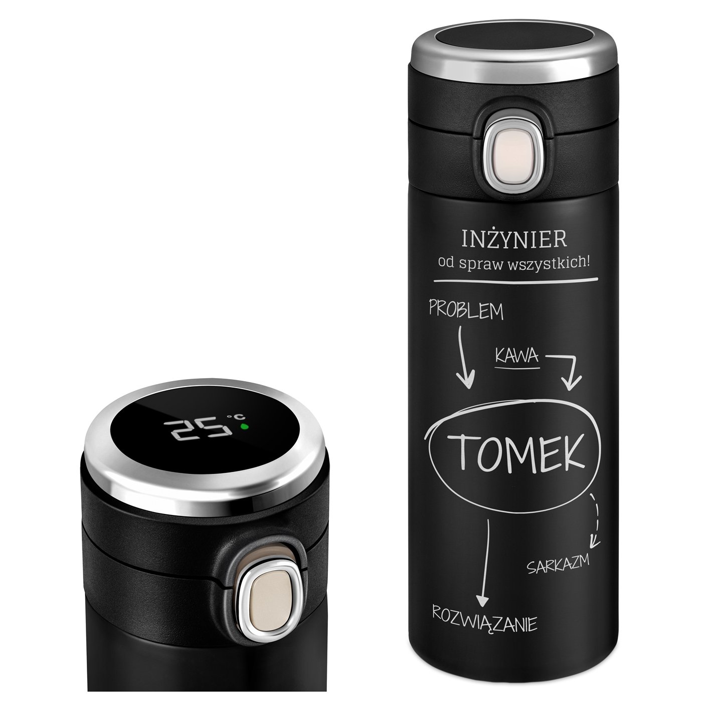Kubek termiczny termos czarny z wyświetlaczem LED i grawerem dla ... Kubek termiczny termos czarny z wyświetlaczem LED i grawerem dla ...